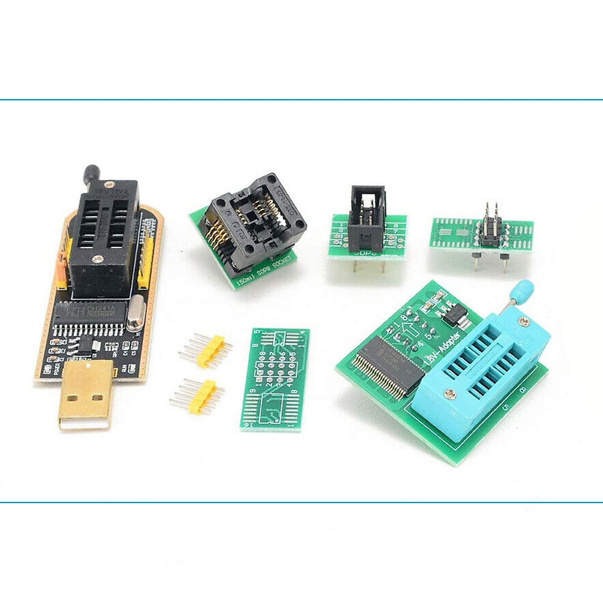 KOOBOOK 1Set CH341A 24 25 Series EEPROM Flash BIOS USB Programmer+SOIC8 SOP8 Test Clip+SPI Flash 1.8V Adapter+SOP8 SOIC8 to DIP8 Adapter Socket Converter