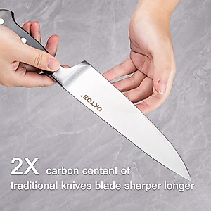 vktos Chef Knife - 8 Inch Professional Kitchen Knife - Stainless Steel Ultra Sharp Chef's Knife, Black (8-inch Chef's Knife)