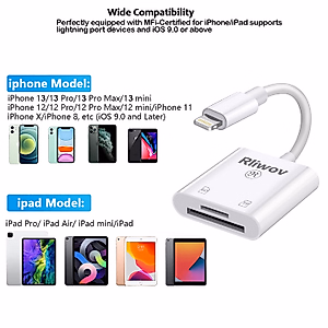 [Apple MFi Certified] Lightning to SD Card Camera Reader for iPhone/iPad 2in1 SD/TF Memory Card Reader Adapter Trail Game Camera Viewer for iPhone 14 Pro Max/13/12/XS/XR/iPad Pro Mini - APP in Need