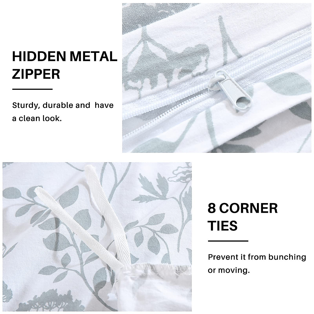 CozyQQ Cotton Duvet Cover King - 100% Cotton 400TC Soft Lightweight Summer King Duvet Cover Set, 3 PCS Floral Bedding Set, 1 King Duvet Cover & 2 Pillow Shams (104"x90", No Comforter)