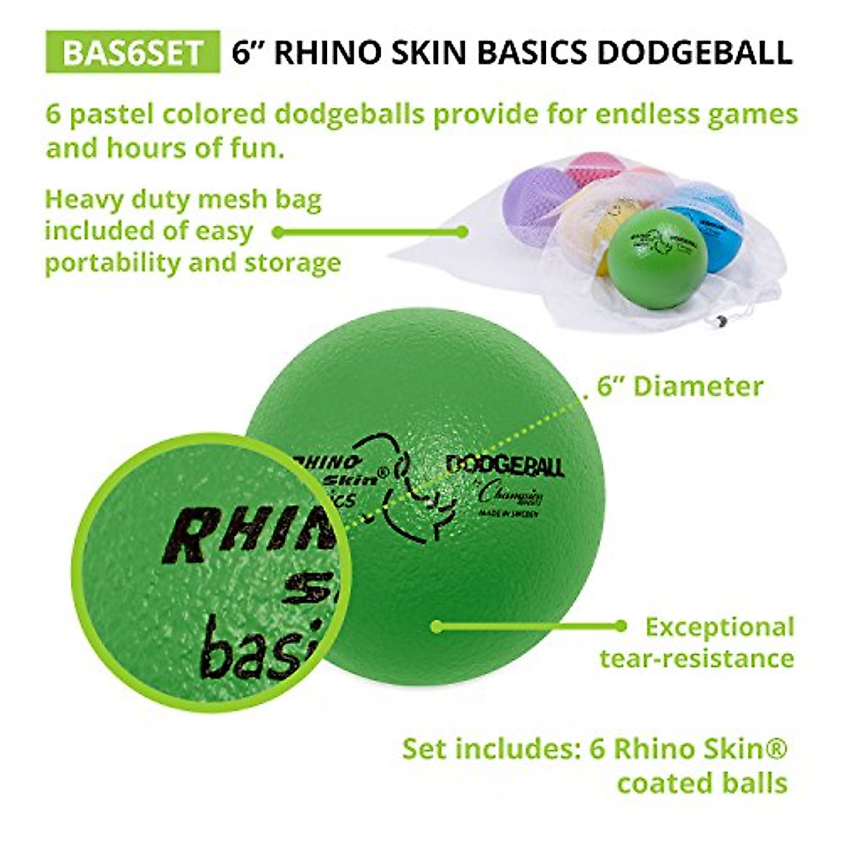 Champion Sports Rhino Skin Basic Dodgeball Set, 6"