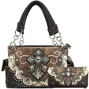 Zelris Western Silver Rhinestone Cross Women Conceal Carry Handbag Wallet Set (Turquoise)