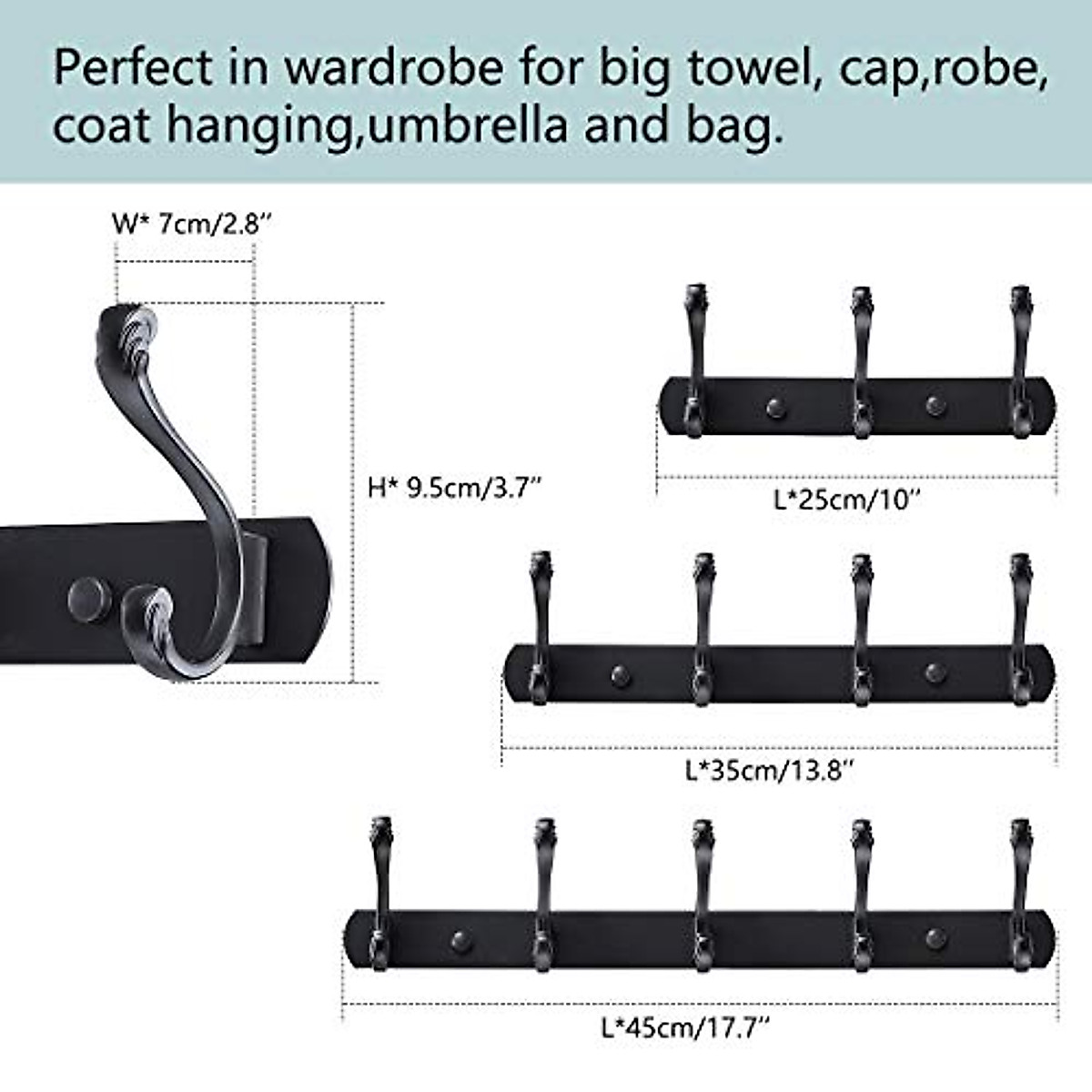 uxcell Wall Mount Coat Hook Rack Hanger with 3 Retro Hooks,Stainless Steel Towel Hanger with Screws for Jackets/Coats/Hats/Scarves,Black A,10" x 2.8" x 3.7"(L*W*H)