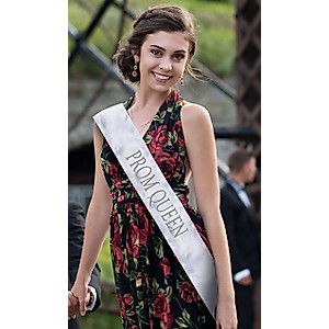 Anderson's White Satin Prom Queen Sash - Silver Lettering, Prom Sash for Prom Court, High School Dance, Party, Costume, Event