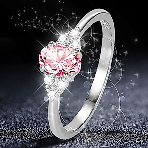 Women Promise Rings Simple Pink Oval Zircon Ring Fashion Stackable Engagement Anniversary Wedding Band Ring Ten Girl Costume Jewelry Size 6-10 (Silver, 9)