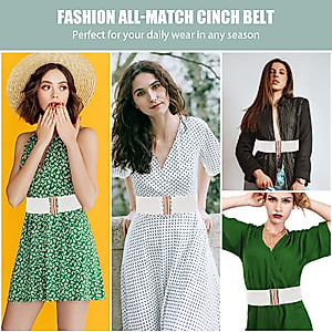 Andibro Wide Elastic Belt for Women, Stretch Waist Belt Ladies Dress Buckle Belt Vintage Cinch Belt Adjustable Waistband (White)