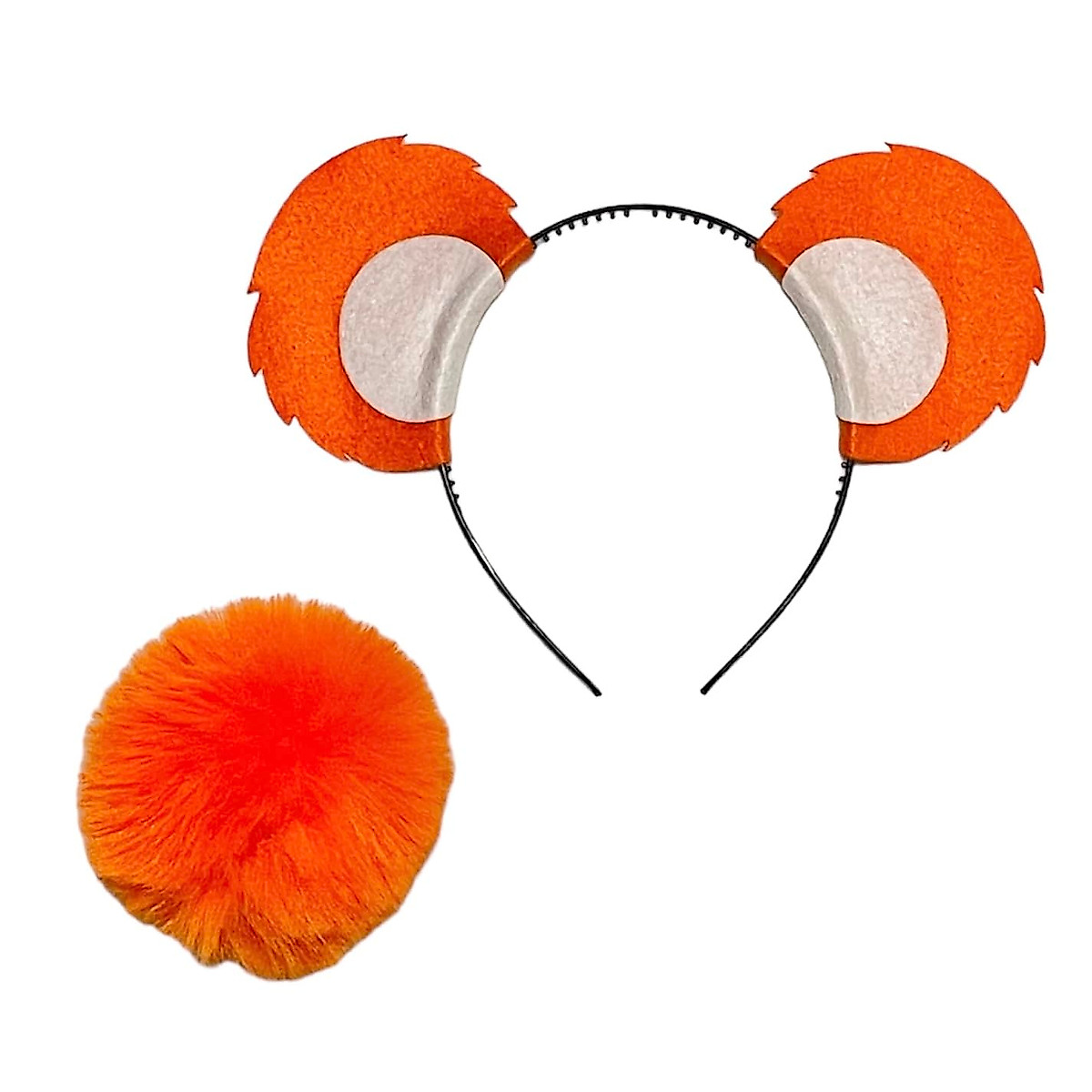 1 Bear Ears Headband and Tail Set colorful rainbow multiple colors to choose from Hot Pink Royal Blue Turquoise Green Yellow Orange Red Light Purple (Orange)