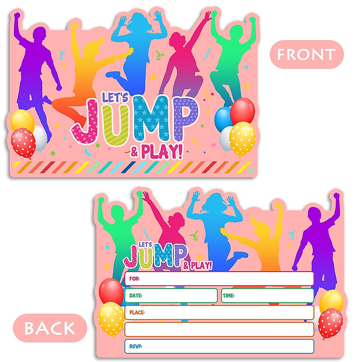 Simimi art 30 Bounce House or Jumping Party Invitations with Envelopes - Trampoline Jump Birthday Invite - Trampoline Birthday Party (pink)
