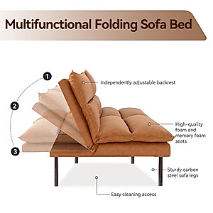 AMICLIBER Futon Sofa Bed, Memory Foam Futon Armless Sleeper Sofa Loveseat Convertible Couch Bed for Small Compact Living Spaces,Apartment,Brown Leather