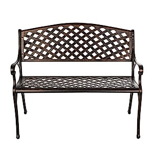 Patio Sense 61491 Patio Bench Cast Aluminum Lightweight Sturdy Bench Perfect for Relaxing Pause in Garden, Backyard Patio Basketweave Design - Antique Bronze Finish
