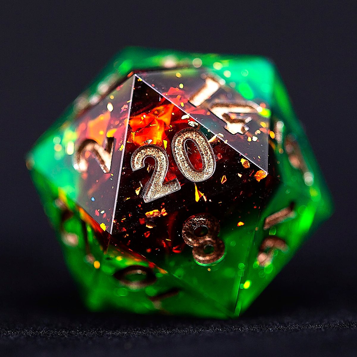 DND Dice Sharp Edge Dice Polyhedral Dice Mini Planet Dice Dungeons and Dragons Dice Handmade Dice Set Peachy Galaxy (Jungle FIRE)