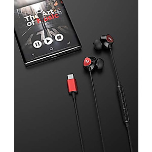 Bolle & Raven Thore USB Type C Earbuds | in Ear Wired Headphones with Microphone Remote | for Note 10/20, S21/ S21 FE/ S22 / S23 Ultra, Pixel 4/5 XL/6/6a/7 Pro, iPad Pro - Red