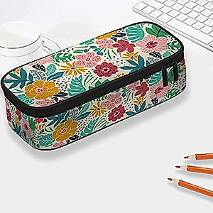 Yekiua Floral Pencil Case Flower Field Leaves Big Capacity Pencil Pouch Office College School Makeup Bag For Teens Girls Adults Student Colorful