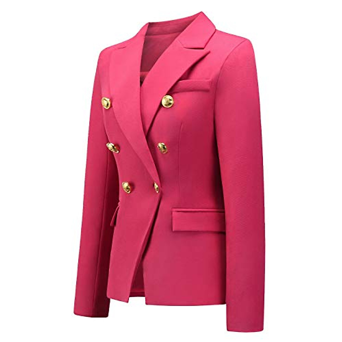 chouyatou Women's Vintage Double Breasted Slim Fit Dress Suit Blazer Jacket (Large, Hot Pink)