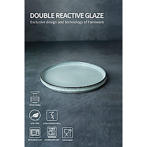 famiware Star Dinner Plates for 6, 10 inches Plate Set, Scratch Resistant, Stoneware Dinnerware, Kitchen Modern Rustic Serving Dishes, Smoky Blue