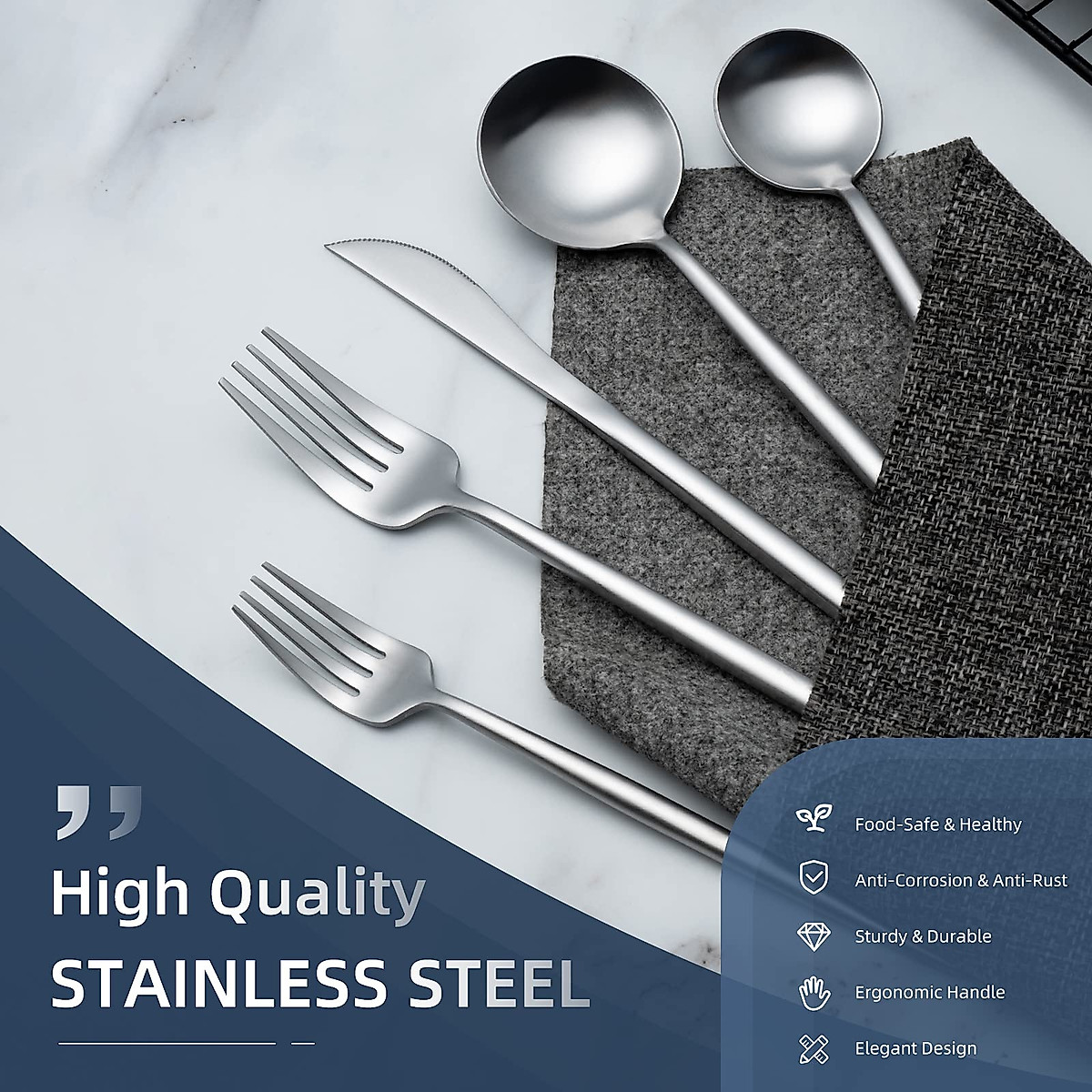 Matte Silverware Set, NURDENX 30-Piece Stainless Steel Satin Finish Flatware Set Service for 6 Tableware Cutlery Set for Home and Restaurant (30 Pieces Silver)
