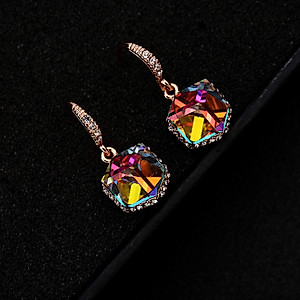 Austrian Crystal Cube Drop Dangle Earrings for Women 14K Gold Plated Hypoallergenic Jewelry (Rainbow/Rose Gold-tone)