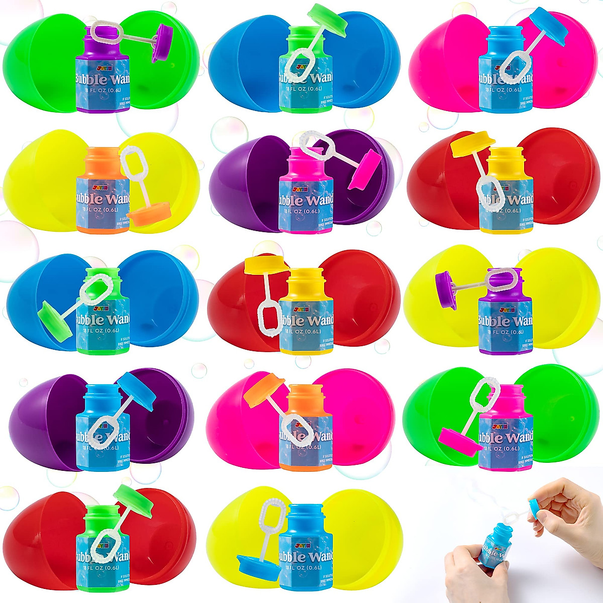 JOYIN 36 Pcs Easter Eggs Bubble Wands for Kids Prefilled Easter Eggs with Toys Inside for Basket Stuffers, Easter Children Fun, Hunt Game, Easter Décor Gifts and Party Favors