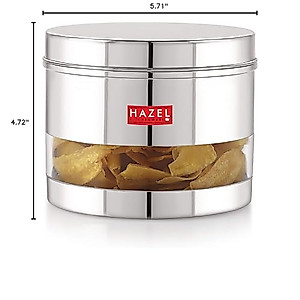 HAZEL Stainless Steel Containers Set For Kitchen Storage Glossy Finish Transparent See Through Storage Jars Dabba, Set of 2, 1500 ML Each, Silver
