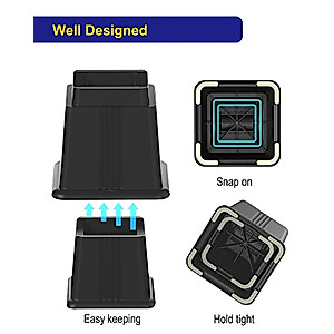 Nachell Adjustable Bed Furniture Risers 12 Pack Bed Lift Risers Elevation in Heights 3, 5 or 8 Inches Heavy Duty for Caster Wheels or Posts of Bed Table Couch, Support up to 2500 lbs. (8 Inch, Black)