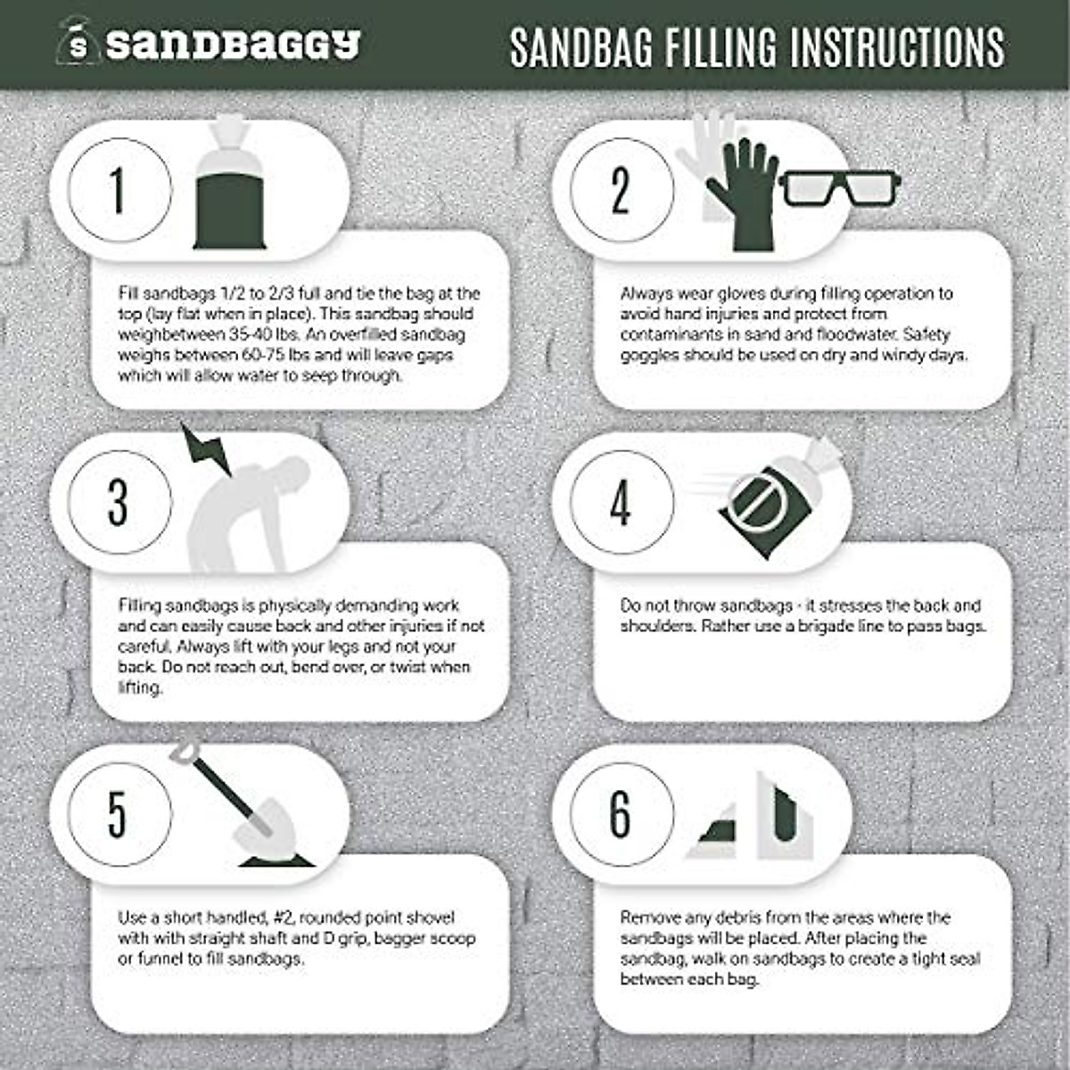 Sandbaggy - Empty Poly Sandbags W/UV Protection - Size: 14" x 26" - Color: Green - Military Grade (50 Bags)