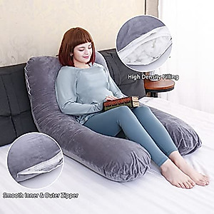 MOON PINE U Shaped Pregnancy Pillow, Maternity Full Body Pillow for Back, Legs and Belly Support, Sleeping Pillow for Pregnant Women and Side Sleepers with Removable Cover (Grey)