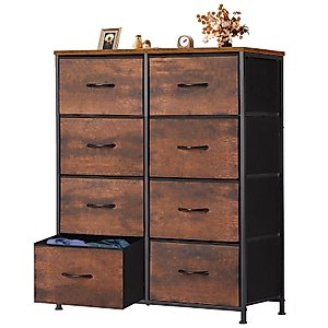 Sweetcrispy Dresser for Bedroom, Chest of 8 Drawers Cloth Dresser, Closet Storage Clothes Organizer Tower with Fabric Bins, Metal Frame, Wood Tabletop for Living Room, Kids Room, Nursery, Entryway