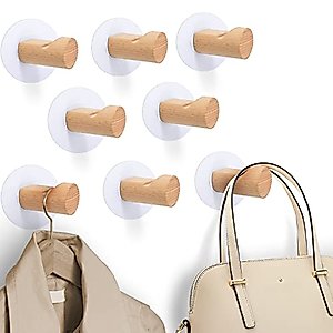 HOURUNTAIL 8 Pack Wood Wall Hooks,Coat Hooks Wall Mounted Rustic Wooden Hooks Heavy Duty Robe Hook Hat Rack Hooks for Hanging Bathroom Towels Clothes Hanger (Wood 8PCS)