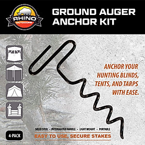 RHINO OUTDOORS Auger Stakes, Heavy Duty Tent Stakes for Blinds and Tarps, 4-Pack,Silver