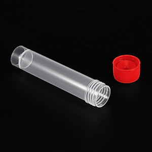 PATIKIL 20mL Plastic Test Tubes, 20 Pack Frozen Test Tube Vial Container Storage Screw Cap for Lab Laboratory Science, Red Clear