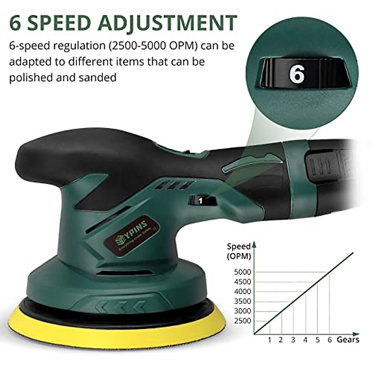 EYPINS Car Polishers and Buffer,6" Cordless Car Polisher for Car Waxing and Polishing,Rechargeable,Random Orbital DA Polisher Buffer,6-level Variable Speed,25Pcs Buffer Polisher Machine Kit