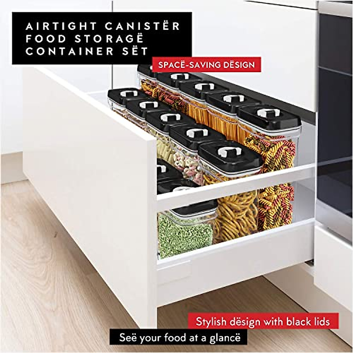 DWËLLZA KITCHEN Airtight Food Storage Containers Set - 10 PC Set - For Kitchen Pantry Organization and Storage - BPA-Free - Clear Plastic Dry Food Canisters with Improved Lids, Keeps Food Fresh.