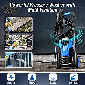 Power Washer, 3000PSI Pressure Washer 2.6GPM 1900W Electric High Pressure Washer Professional Car Washer Cleaner Machine with Hose,4 Nozzles for Patio Garden Yard Vehicle