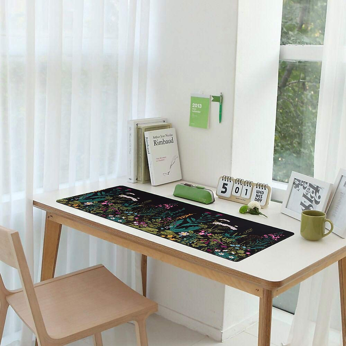 iCasso Extended Gaming Mouse Pad (35.4x15.7 in), Large Stable Rubber Base Mousepad with Stitched Edges, Keyboard Mouse Mat Desk Pad for Work, Game, Office, Home - Weeds