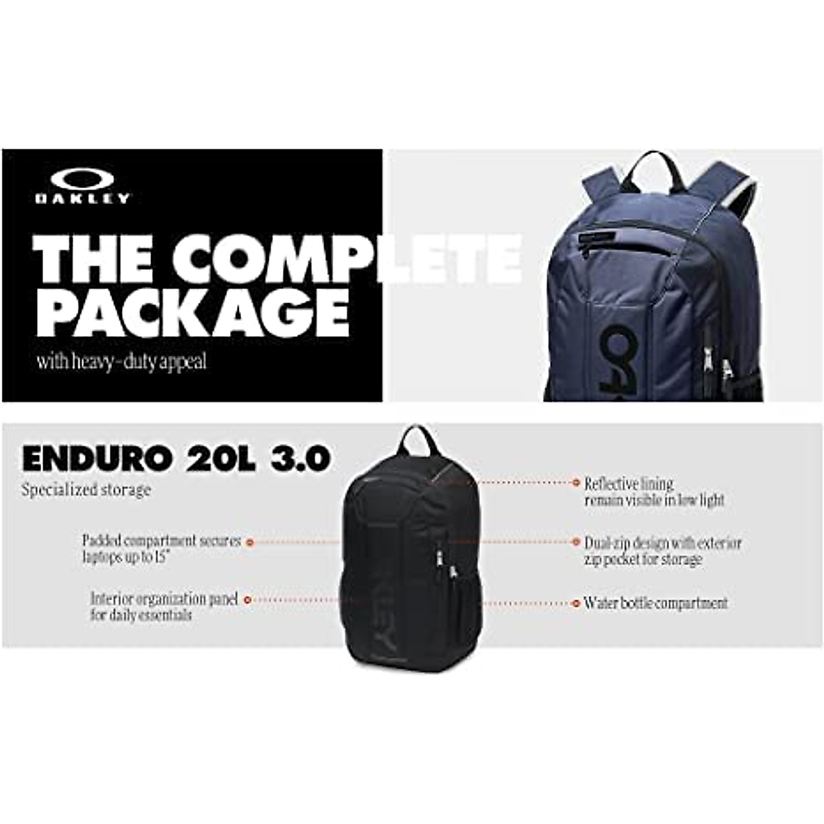 Oakley Men's 20L Enduro 3.0 Soft Orange Backpack for Hiking Backpacking Camping Traveling + BUNDLE with Designer iWear Collapsible Water Bottle with Carabiner