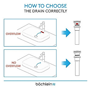 Bächlein Bathroom Sink Drain with Overflow - Chrome Pop Up Drain incl. 3 Extra Seals - German Brand