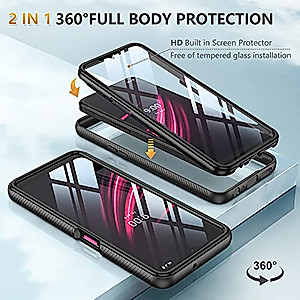 JXVM for T-Mobile Revvl V Plus 5G Case with Built in Screen Protector, Full Body Rugged Case for T-Mobile Revvl V+ 5G, Protective Phone Cover 6.82 inch 2021 (Black)