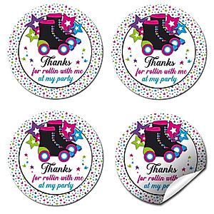 Let’s Roll Star Roller Skating Themed Thank You Sticker Labels for Kids, 40 2" Party Circle Stickers by AmandaCreation, Great for Party Favors, Envelope Seals & Goodie Bags