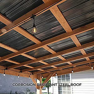 Backyard Discovery Arcadia 20 ft. x 9.5 ft. All Cedar Wooden Gazebo Pavilion with Hard Top Steel Slant Roof