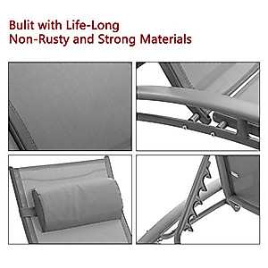 Set of 2 Outdoor Patio Chaise Lounge Chairs,Beach Pool Reclining Adjustable Lounge Chair with Headrest for Patio Beach Yard Pool