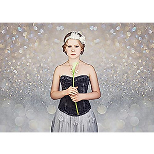 Mocsicka Silver White Bokeh Photography Backdrop Golden Spots Sparkle (No Glitter) Background Weeding Baby Shower Birthdat Newborn Baby Portrait Photo Studio Props (7x5ft (82x60 inch))