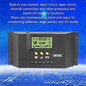 PWM Solar Charge Controller CM3024Z, CM3024Z Solar Charge Controller with LCD Display, Light Control + Delay Control Solar Controller, Compatible with 12V 24V(#3)