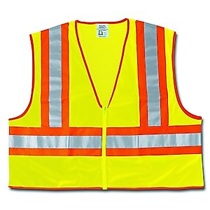 MCR Safety WCCL2LX2 Class 2 Polyester Mesh Safety Vest with 3M Scotchlite 4-1/2-Inch Orange/Silver Reflective Stripe, Fluorescent Lime, 2X-Large