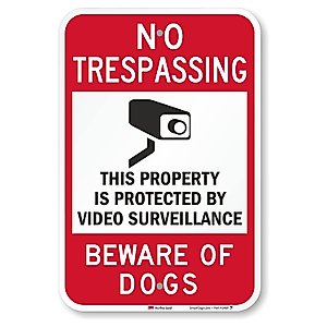 SmartSign "No Trespassing - Property Protected by Video Surveillance, Beware Of Dogs" Sign | 12" x 18" 3M Engineer Grade Reflective Aluminum