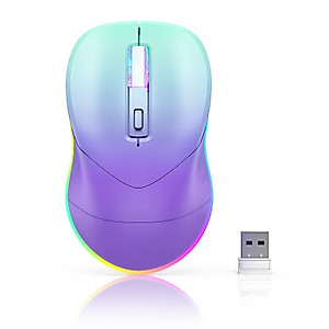 Wireless Mouse, Jiggler Mouse for Laptop - LED Mouse Rechargeable Computer Mice Mouse Mover Undetectable Random Movement with On/Off Button Keeps Computer Awake - Gradient Purple