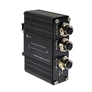 Industrial M12 PoE Injector Gigabit Hardened PoE+ Injector, PoE at 802.3af/at 30W, 10/100/1000Mbps M12 A-Code PoE Adapter 12-48V DC DIN Rail/Wall Mount Waterproof Outdoor PoE Adaptor