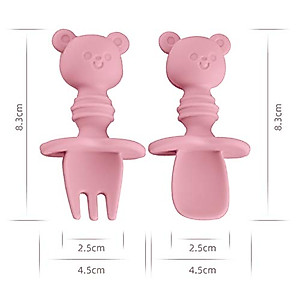 Baby Fork and Spoon Set, Silicone Self Feeding Utensil Easy Grip Toddler Cutlery Kit with Carry Case BPA-Free Anti-Choke for Infant Toddler Children First Led Training Weaning, 6-12 Month (Pink)