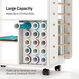 Crafit Organization and Storage Cart Compatible with Cricut Machine, Rolling Craft Storage Organizer with Vinyl Roll Holder, Crafting Cabinet Table Workstation for Craft Room Home - Patent Protected