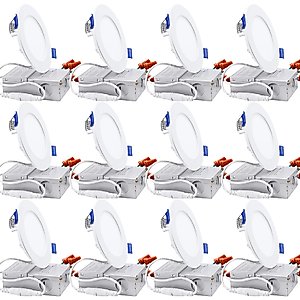 TORCHSTAR 12-Pack Essential Series 4 Inch Ultra-Thin LED Recessed Lighting with J-Box, 5000K Daylight, 10W Dimmable 700lm Brightness LED Downlight, ETL & Energy Star Listed