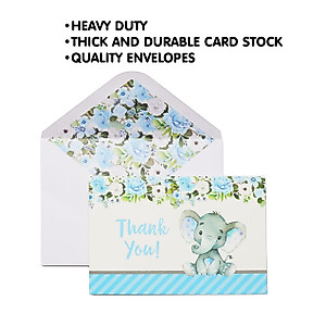 All Ewired Up 50 Blue Elephant Boy Baby Shower Birthday Thank You Cards with Designed Envelope Interior and Matching Seal